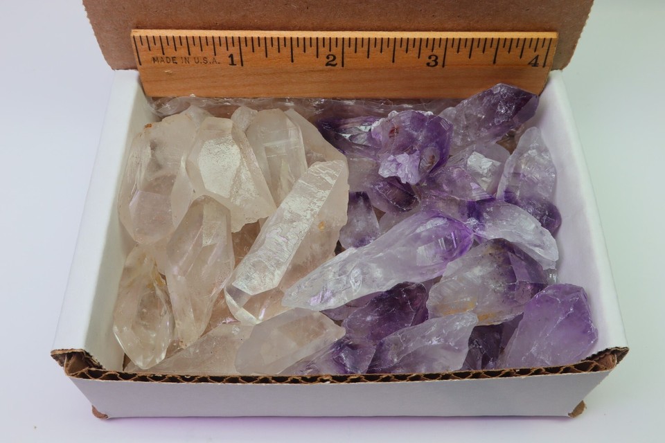 Crystal Points Collection 1/2 LB Amethyst Clear Quartz Points Specimens ...