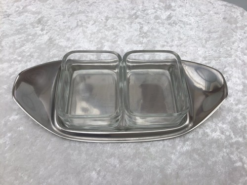 Vintage WMF Cromargan Stainless Steel & Glass Condiment Tray Dipping ...