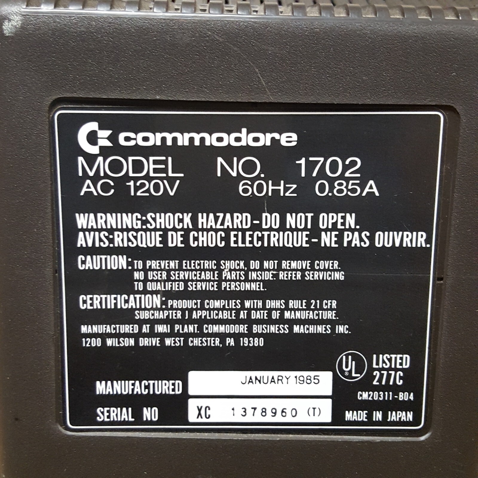 Commodore 1702 Monitor Vintage 1984 (Powers On) No Flip Cover -USED- | eBay