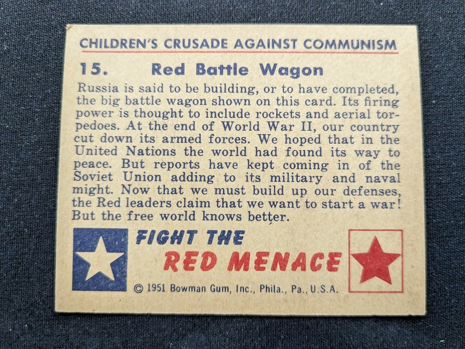 1951 Bowman Fight the Red Menace Card # 15 Red Battle Wagon (EX/NM) | eBay