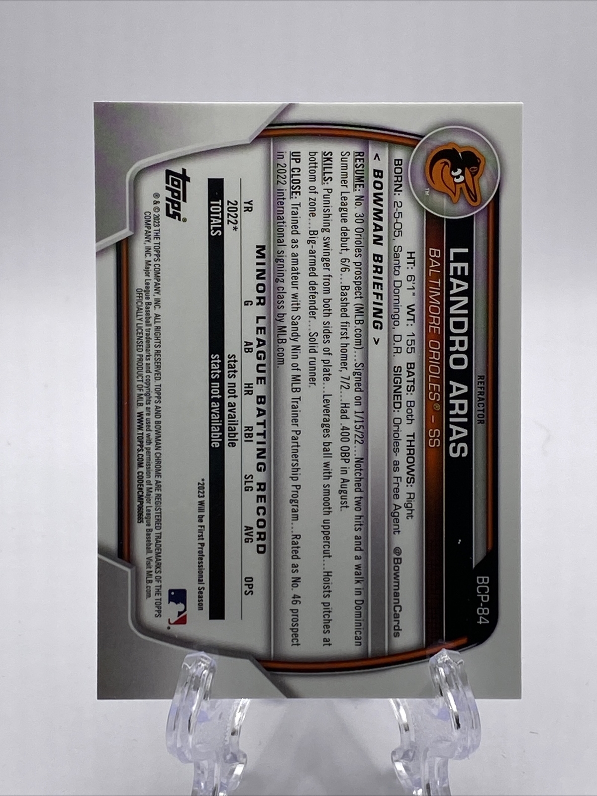 2023 Bowman Chrome Leandro Arias 1st Prospect Autograph #CPA-LA Orioles ...