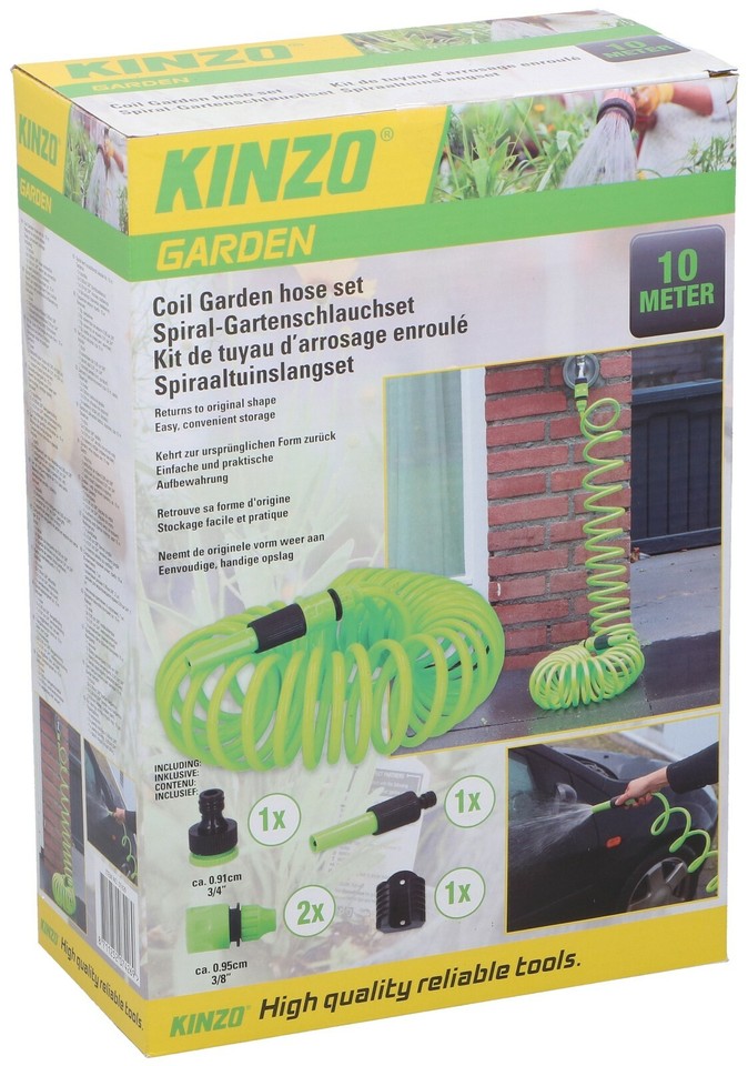 Kinzo 10M Expandable Coil Hosepipe Flexible Garden Hose Set With Spray ...