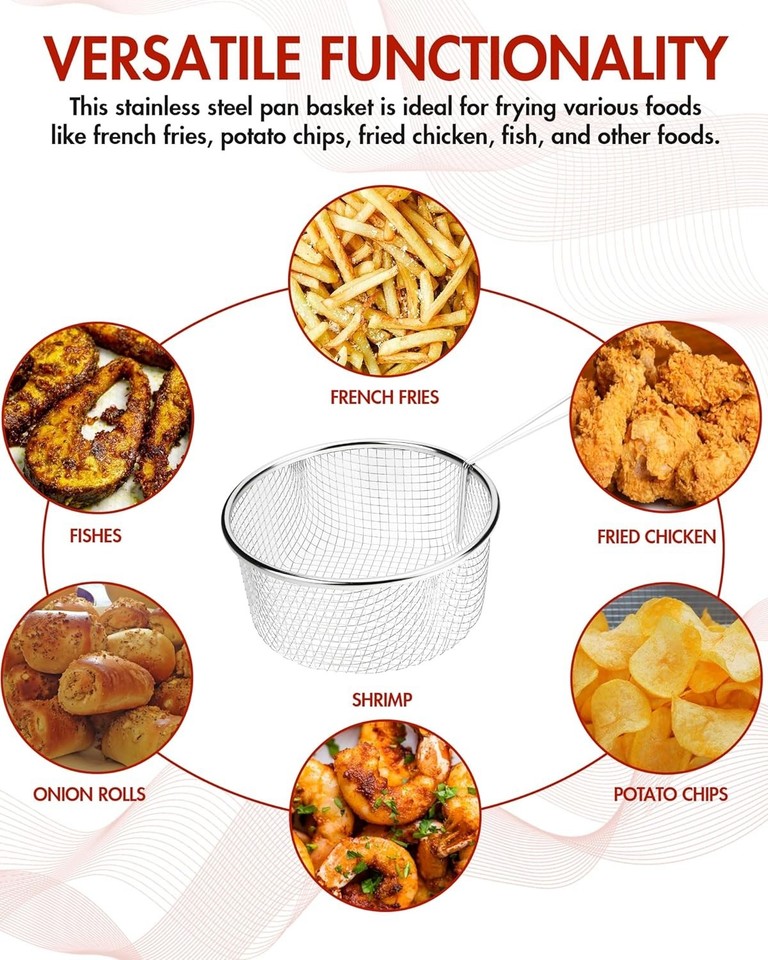 Wire Chip Pan Frying Basket Large Pan Chips Fry Stainless Steel With ...