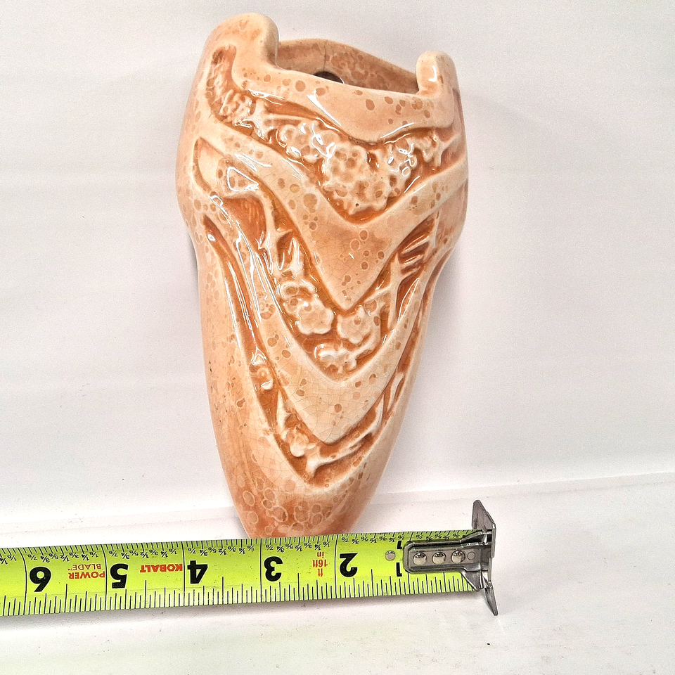 Vintage Ceramic Wall Pocket Embossed Floral Speckled Glaze Mid Century ...