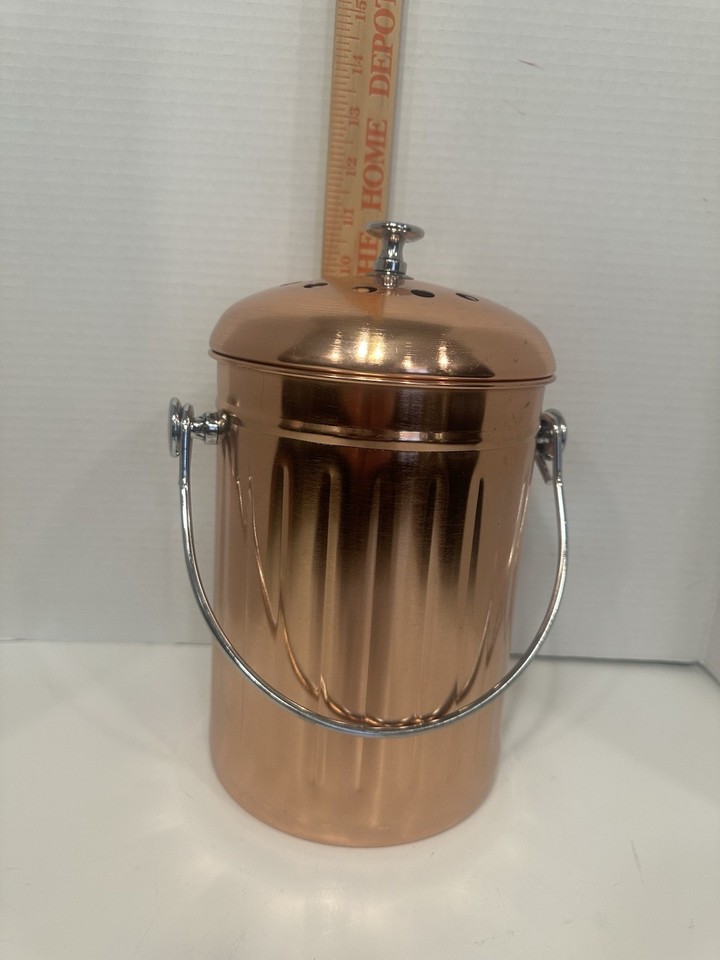 COPPER COMPOST BIN WITH LID 1.3 GALLON CHARCOAL FILTER COUNTERTOP ...