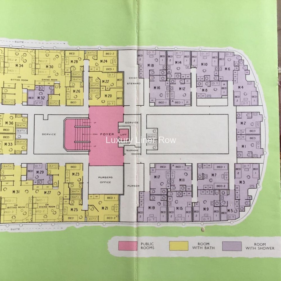 RMS Carinthia Color-Coded Deck Plan / Cunard LIne | eBay