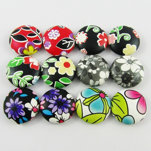 PU Leather Flower Print Cabochon 15mm Select 10 or 20 pieces in random ...