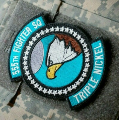 USAFE FIGHTING FALCON F-16 velkrö SWIRL blue PATCH: 555th FS FIGHTER ...