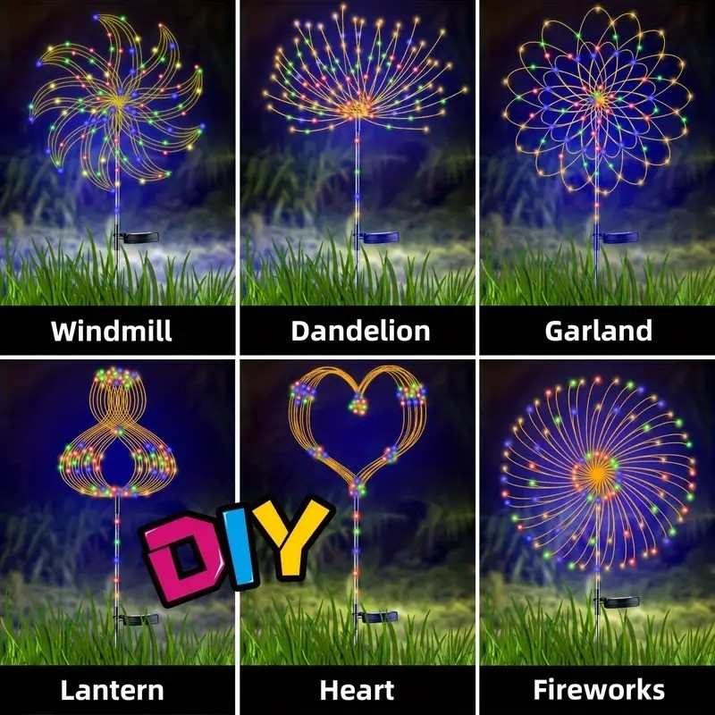 8PCS Solar Fireworks Lights Outdoor Christmas Garden Yard Decor 8 Modes ...