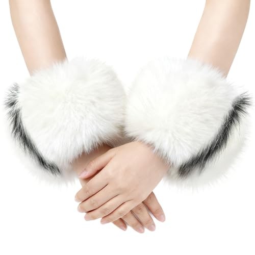 Faux Fur Wrist Cuffs, Winter Short Furry Arm Warmer Fluffy Wirstband ...