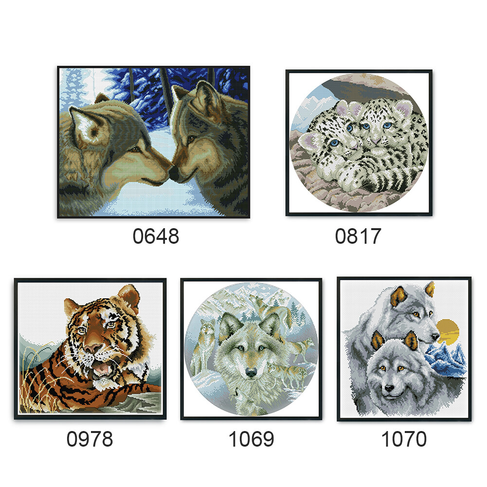 Cotton Thread Animals Cross Stitch Kits Printed Canvas DIY Embroidery ...