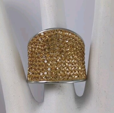 QVC Designer JCM Stainless Steel Pave' Citrine Crystal Band Ring Sz 5. ...