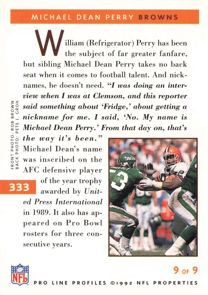 Michael Dean Perry #333 1992 Pro Line Profiles Cleveland Browns | eBay