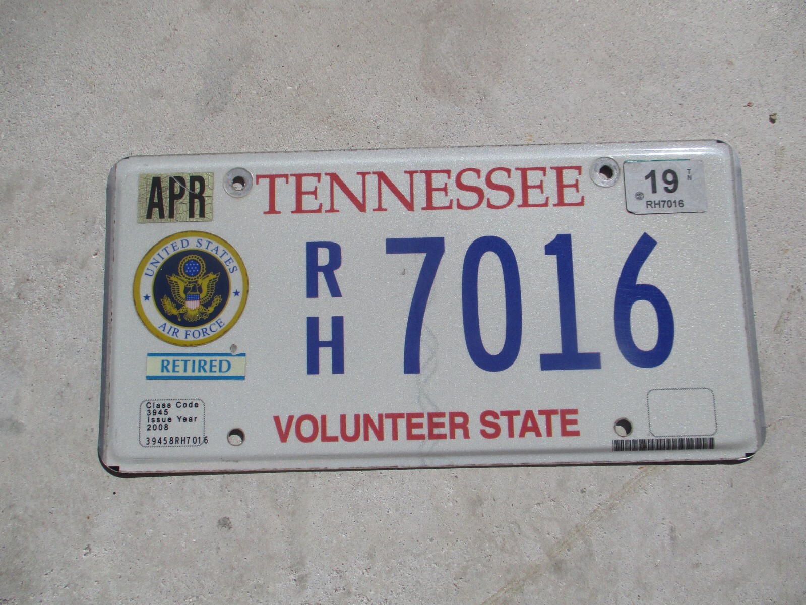 Tennessee 2019 AIR FORCE Retired license plate # 7016 | eBay