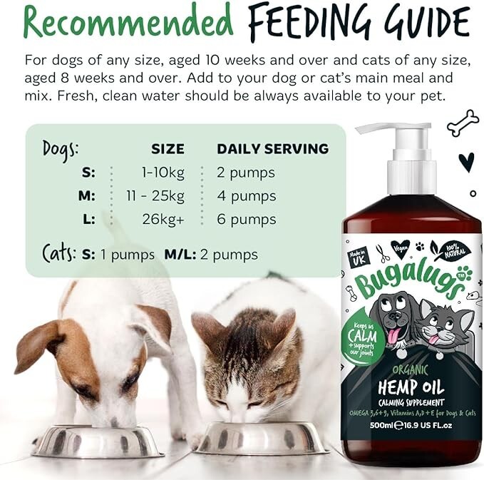 BUGALUGS Dog Calming Hemp Oil Food Supplement Dogs Cats & Pets 500ml ...