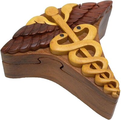 Caduceus Handcrafted Intarsia Wood Puzzle Box, Jewelry Trinket Box, All ...