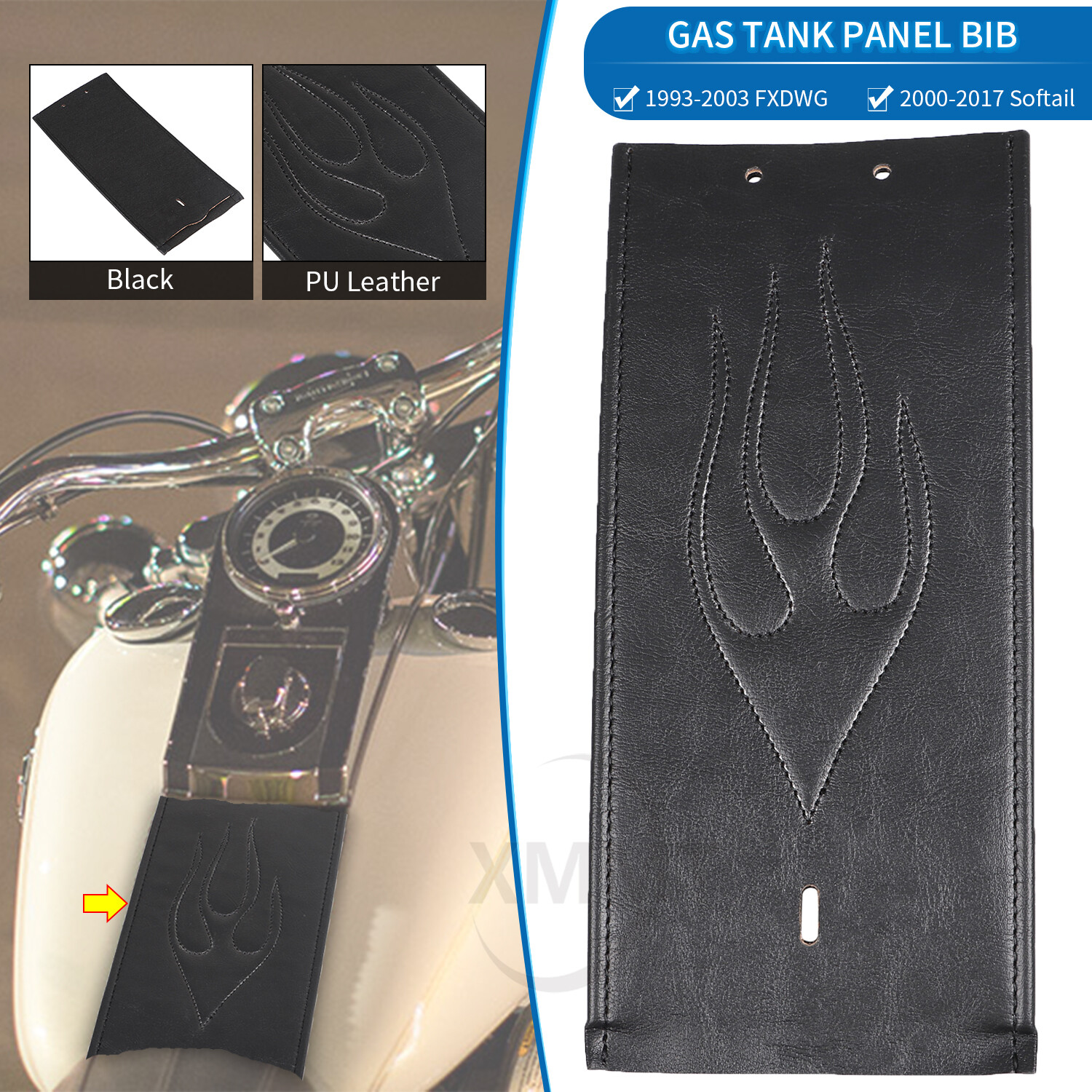 Black Flame Plain Gas Tank Panel Bib For Harley Softail Fatboy Dyna ...