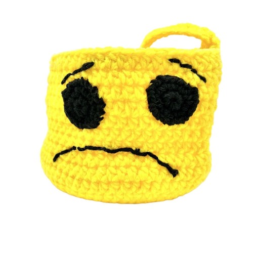 Handcrafted Crochet Bag Yellow Sad Face Halloween Trick or Treat Bag | eBay