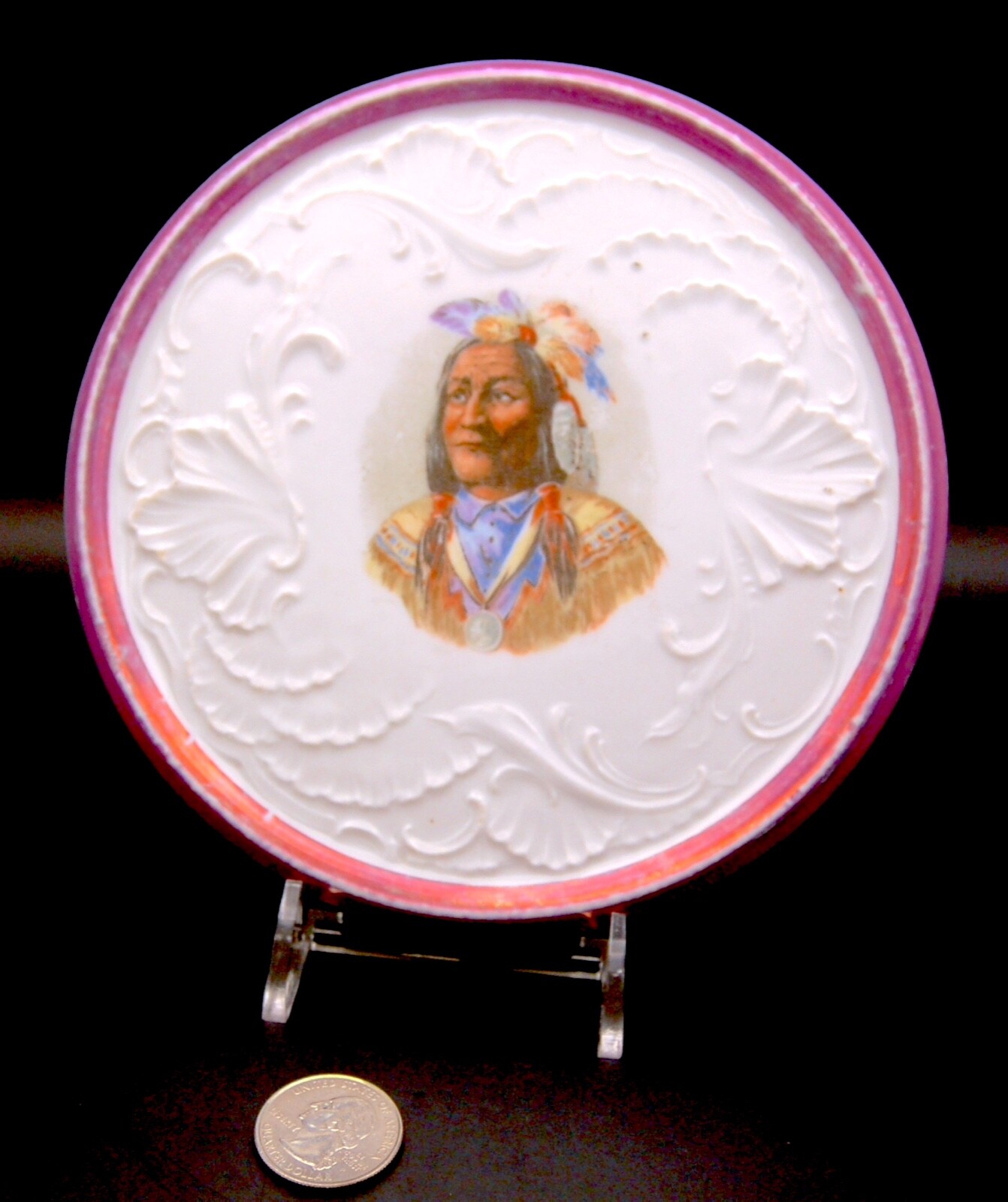 Antique Ceramic Teapot Trivet - Color Image Chief Wolf Robe? with Peace ...