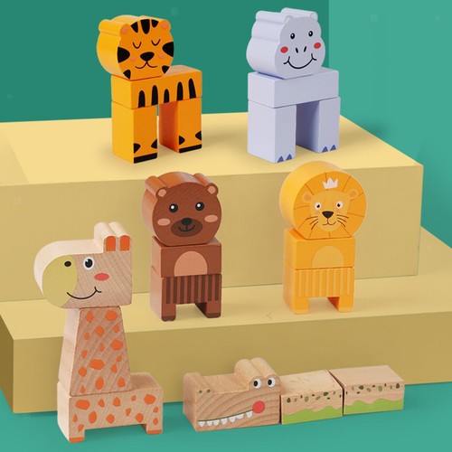 Animal Stacking Building Blocks Cute Wooden Animals Stacking Blocks for ...