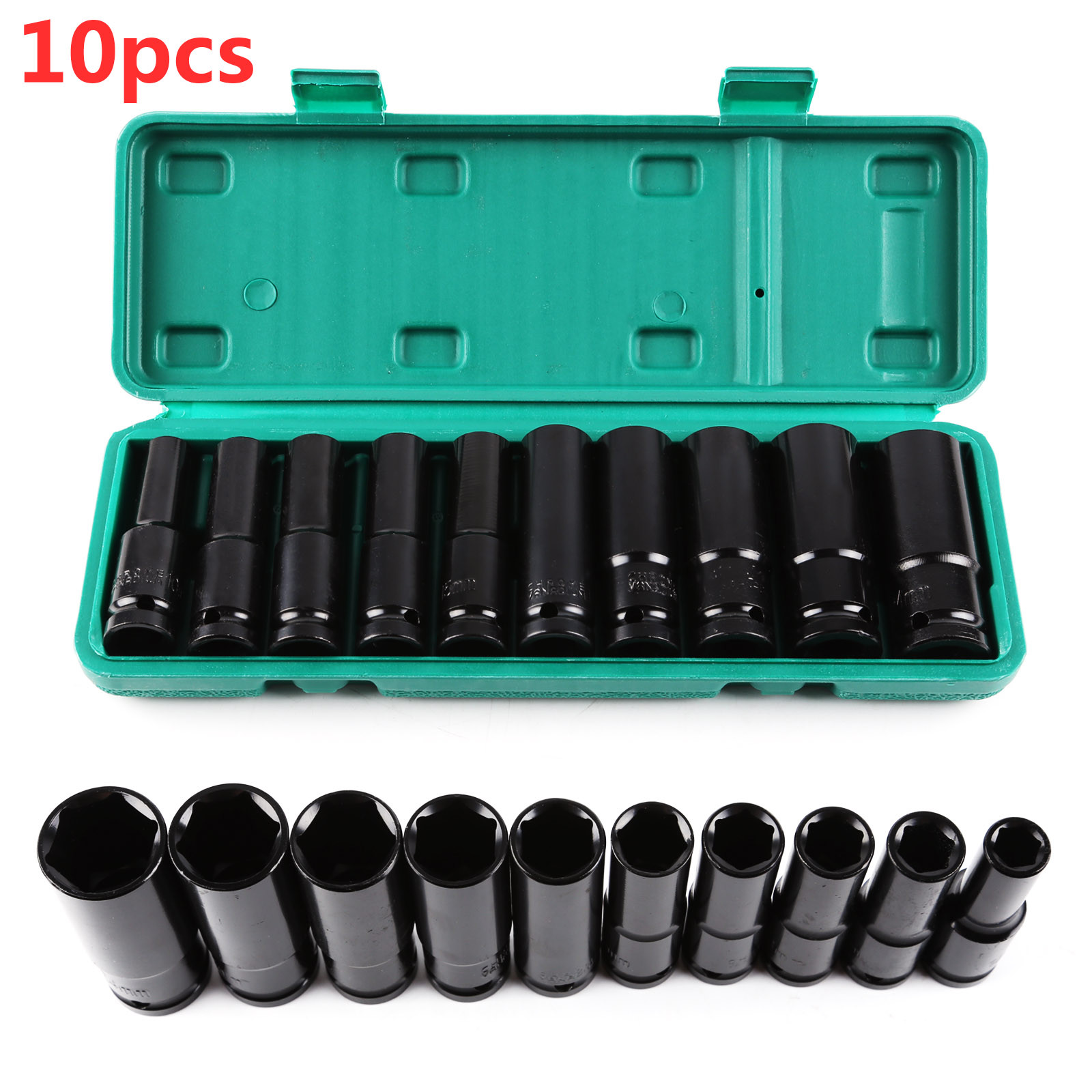 10 pc Professional Socket Tool Set 10-24mm Drive Deep Socket Set with ...