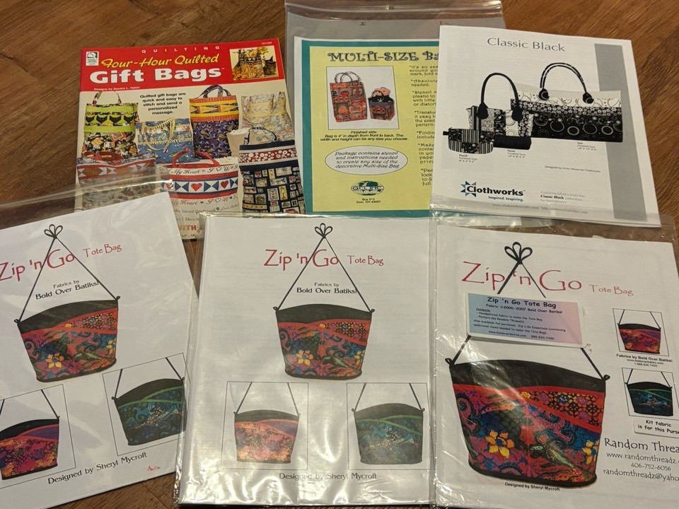 Lot 6 Patterns For Bags Totes Pouch Quilting Sewing Crafting Novelties ...