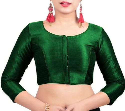 Dupion Women Readymade Sari Blouse Round Neck Top 3/4 Sleeve Hook & Eye ...