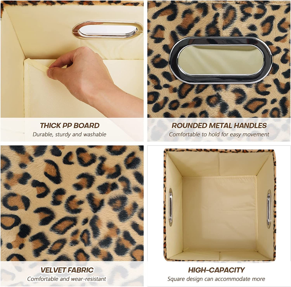 ANMINY 2PCS Storage Cube Set Leopard Print Large Velvet Pack of 2 ...