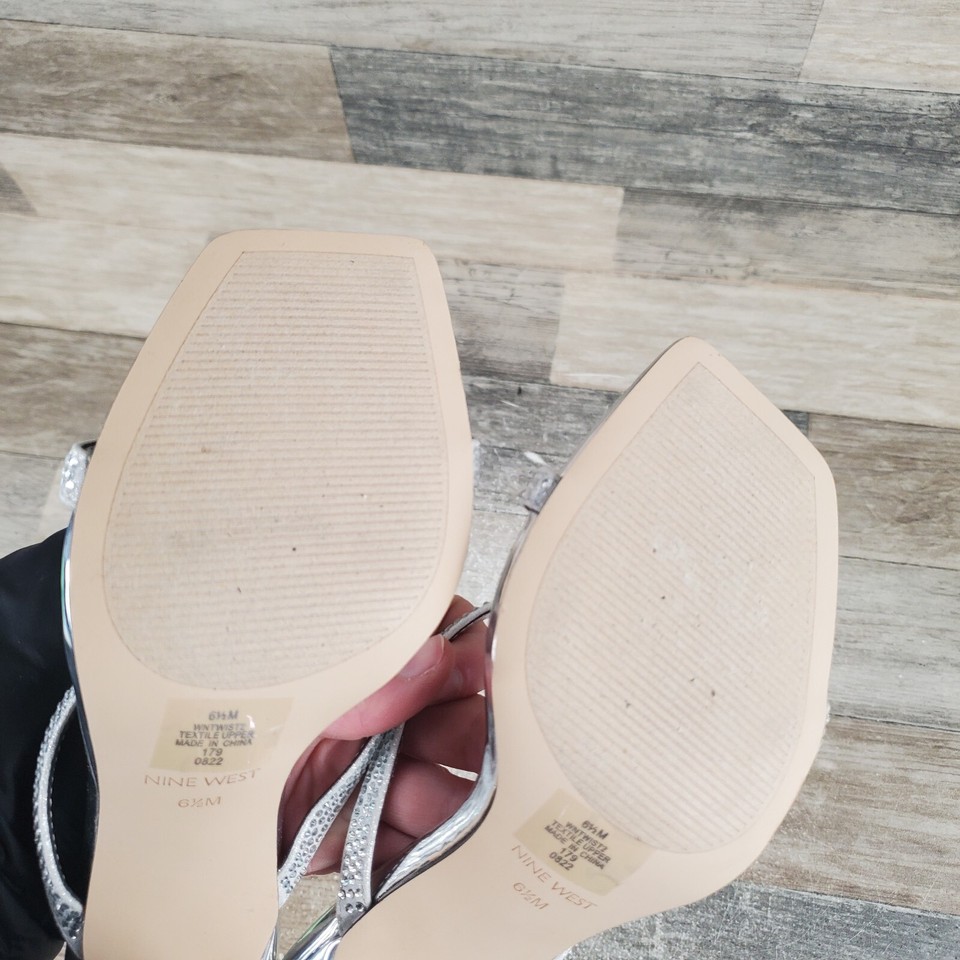 Nine West Twist Womens Slide Sandals 6.5 M Silver Embellished Stiletto ...