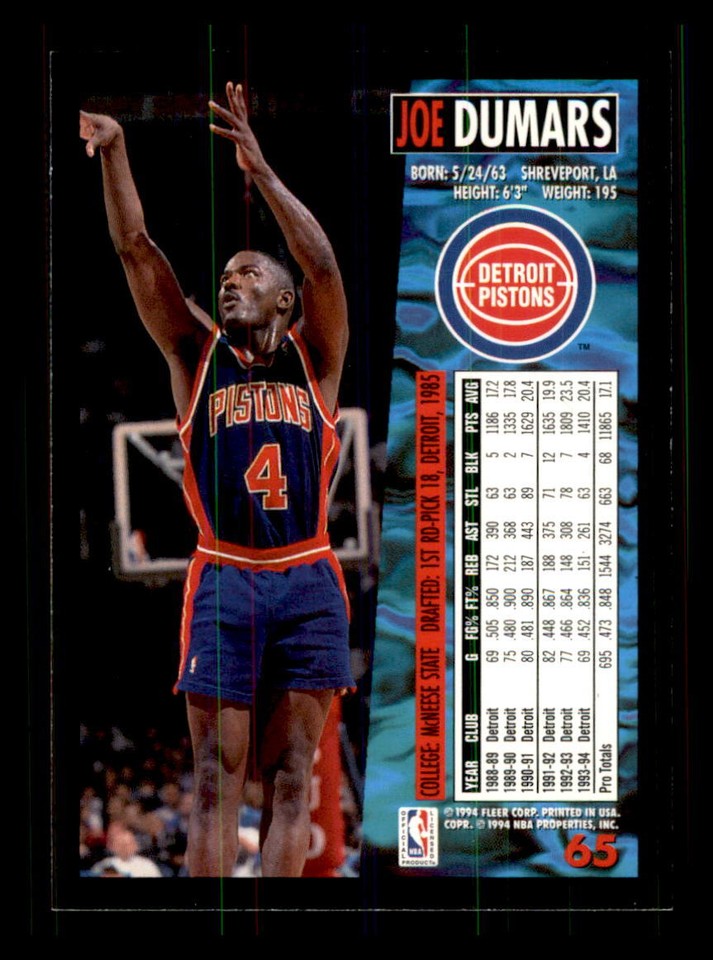 1994 Basketball Fleer Joe Dumars Detroit Pistons #65 | eBay