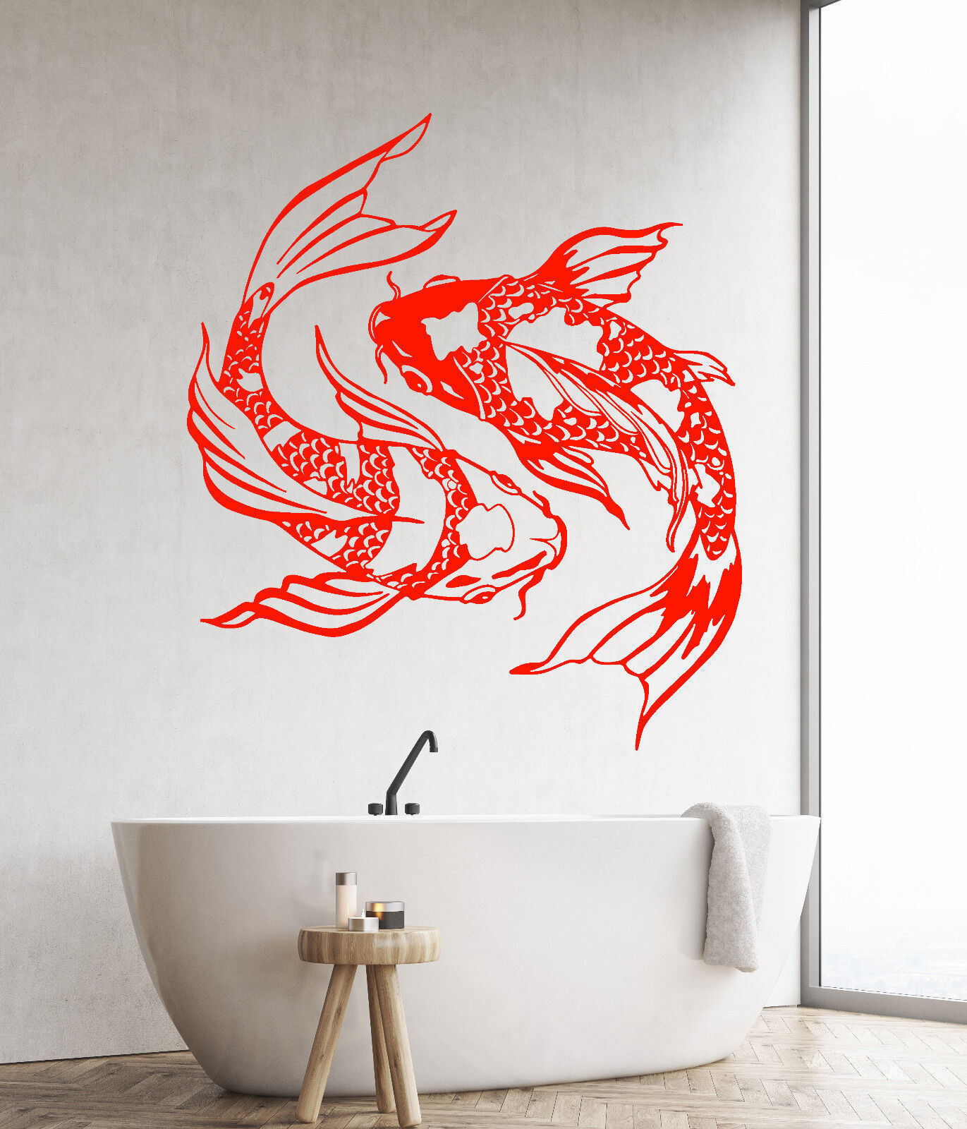 Vinyl Wall Decal Koi Karp Japanese Fish Asian Style Yin Yang Stickers ...