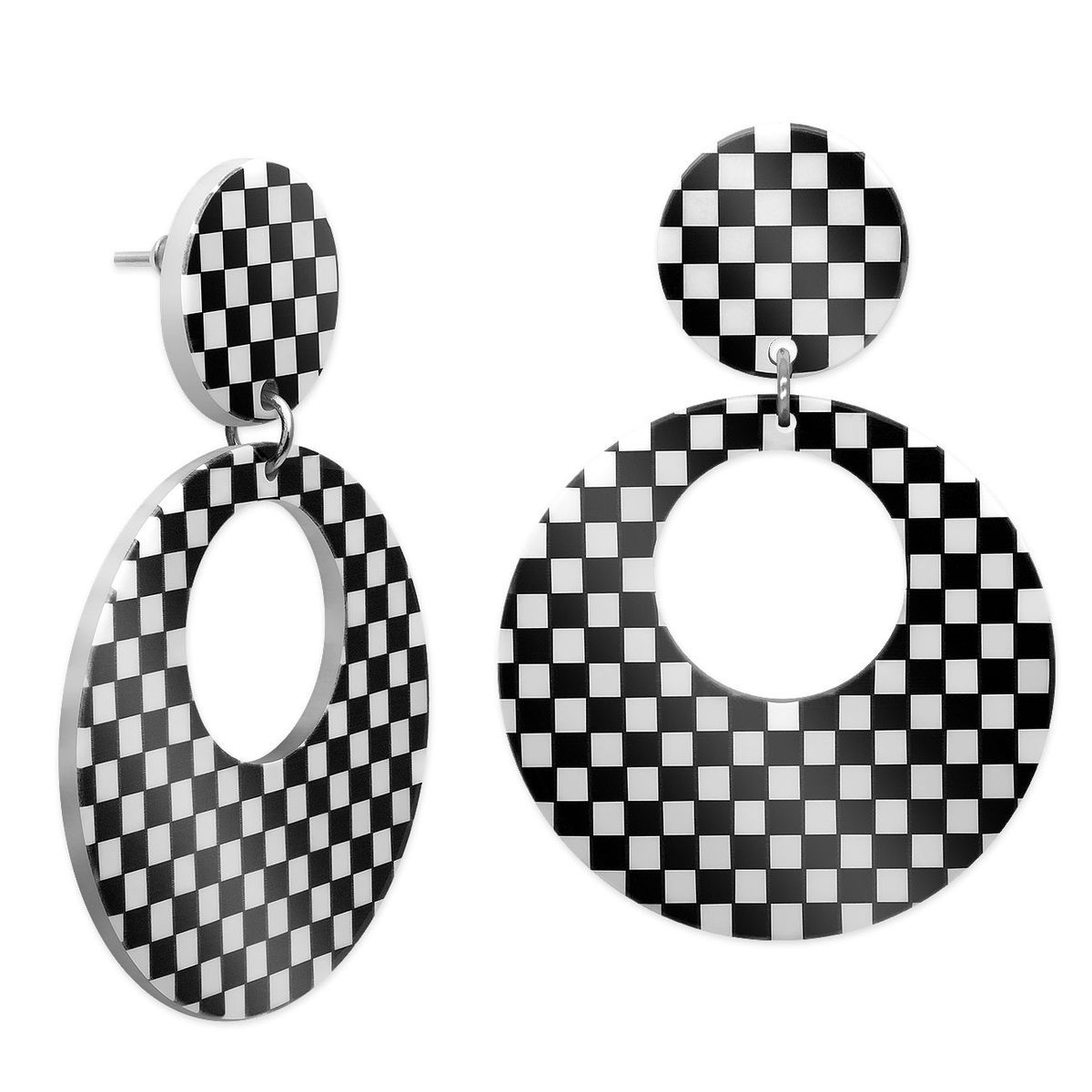 schwarz weiß karierte Ohrhänger 60er Sixties Loops Ohrringe Ohrstecker ...