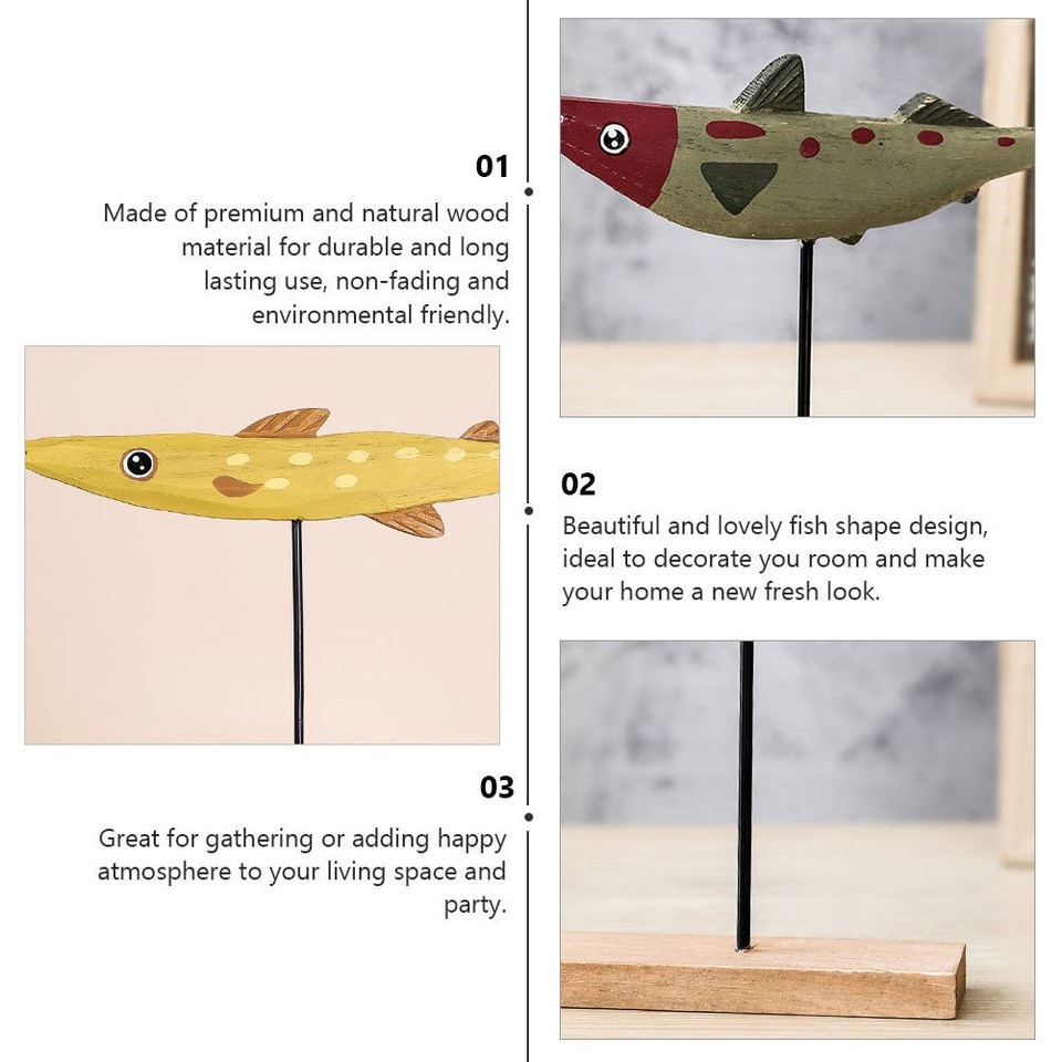 2pcs Cartoon Wooden Fish Adornment Creative Desktop Ornament Home ...