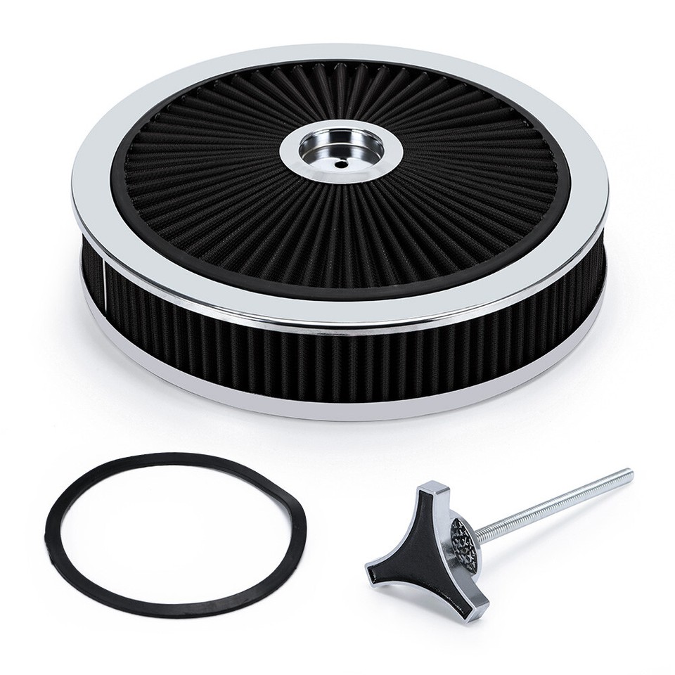 14" x 3" Black Chrome Washable Round Super Flow Air Cleaner With Raised ...