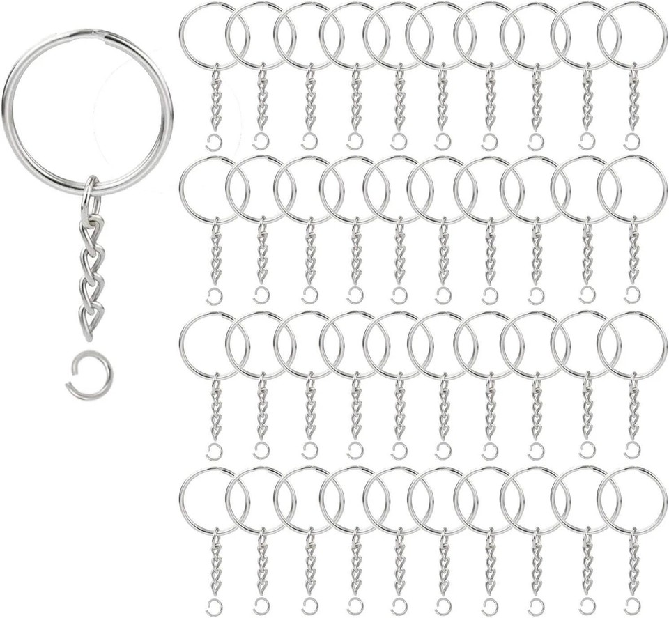 100pack Key Ring with Chain and Open Jump,1 Inch Split Round Keychain ...
