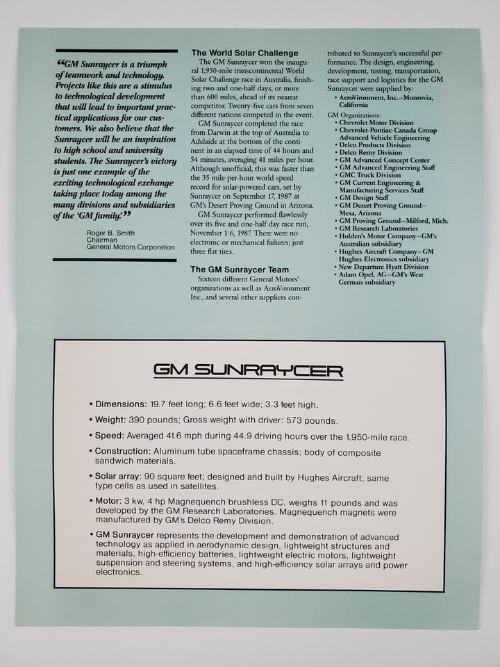 1987 GM Sunraycer World Solar Challenge Vehicle Parade Roses Vintage ...