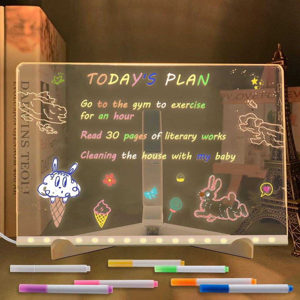 LED Note Board with Night Light 7 Pens-Drawing & Message Board ...