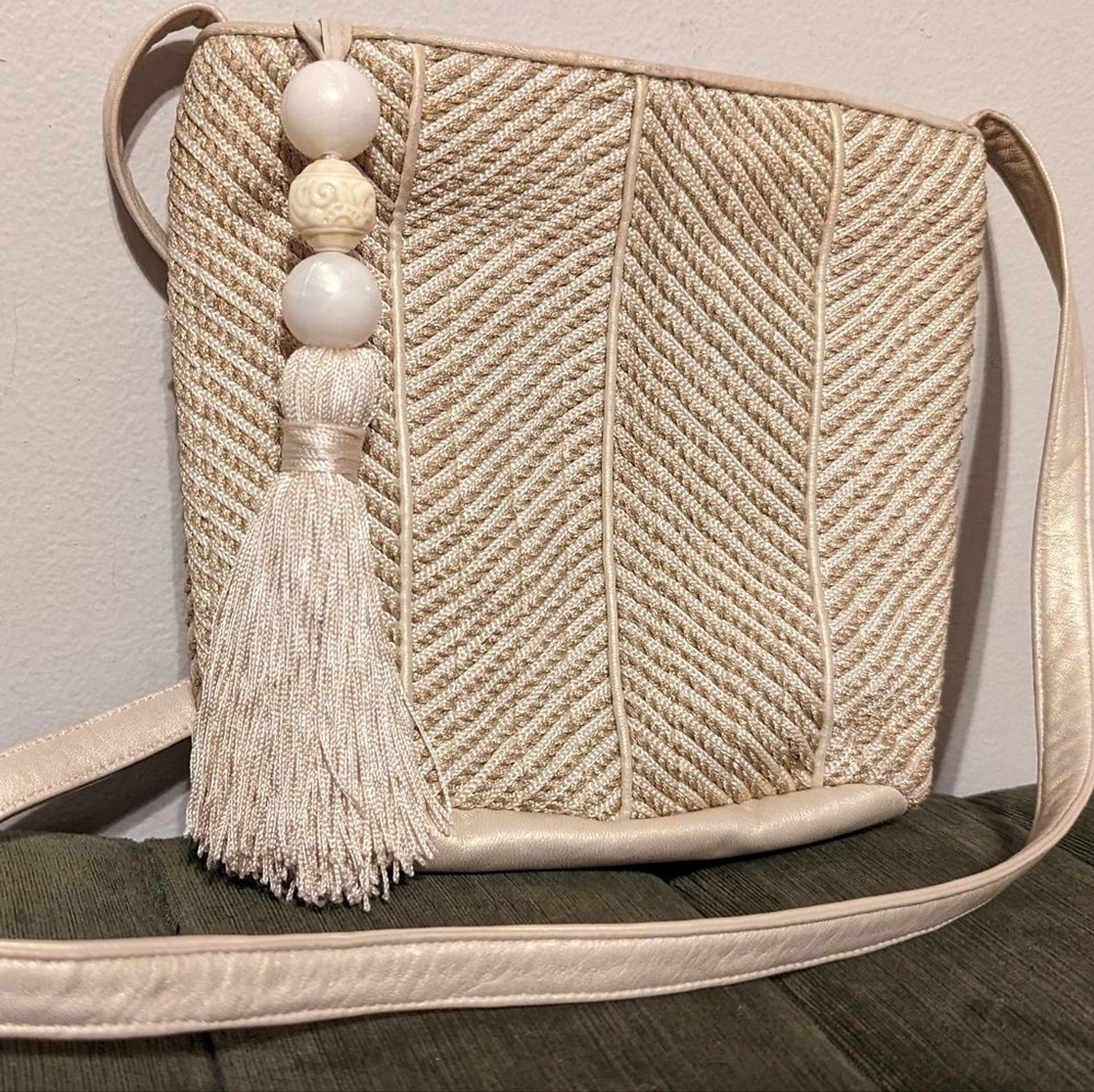 Sharif Vintage Cream Crossbody Bag Purse Made in USA - Gem
