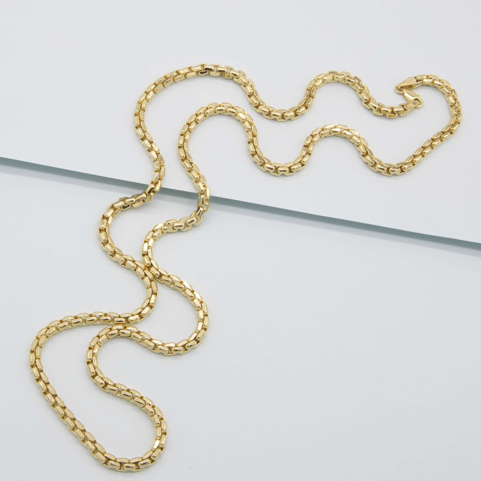 3.5mm Round Box Link Chain Necklace Real 10K Yellow Gold All Sizes | eBay