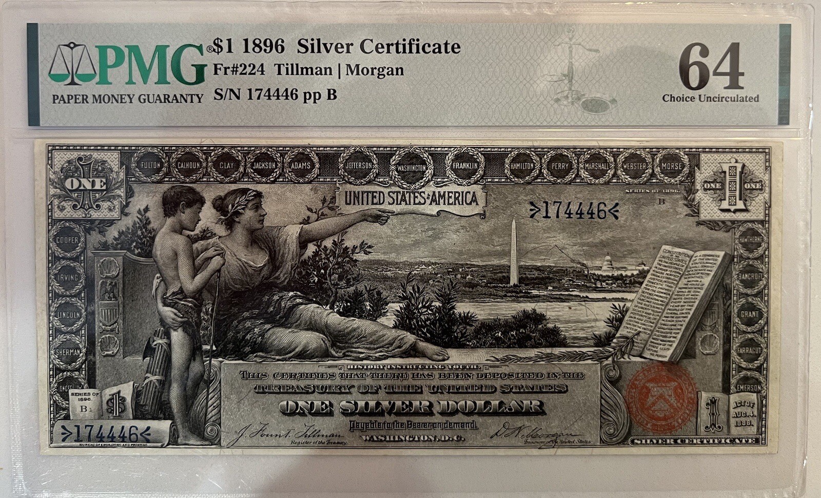 1896 $1 Silver Certificate Educational Note Fr# 224 PMG 64 | eBay