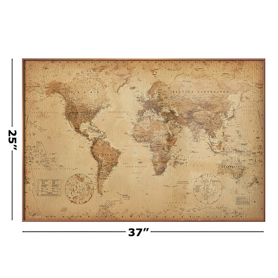Antique World Map - Framed Poster (Vintage Map Of The World) (Size: 37 ...