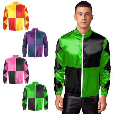 Mens Satin Contrast Jockey Horse Jackets Front Zipper Horse Trainer ...