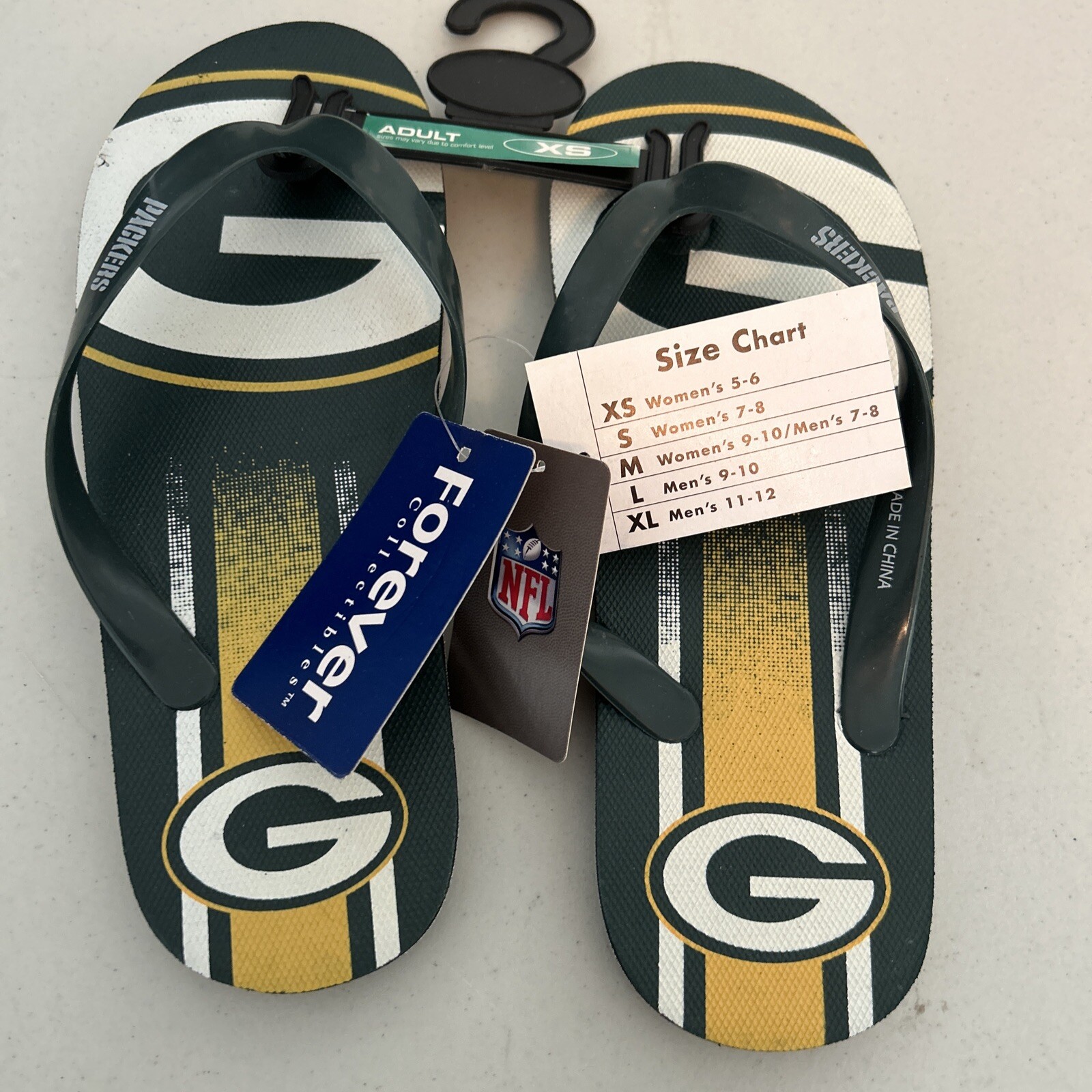 Green Bay Packers Flip Flops Tongs Adult XS NWT NEW Forever ...