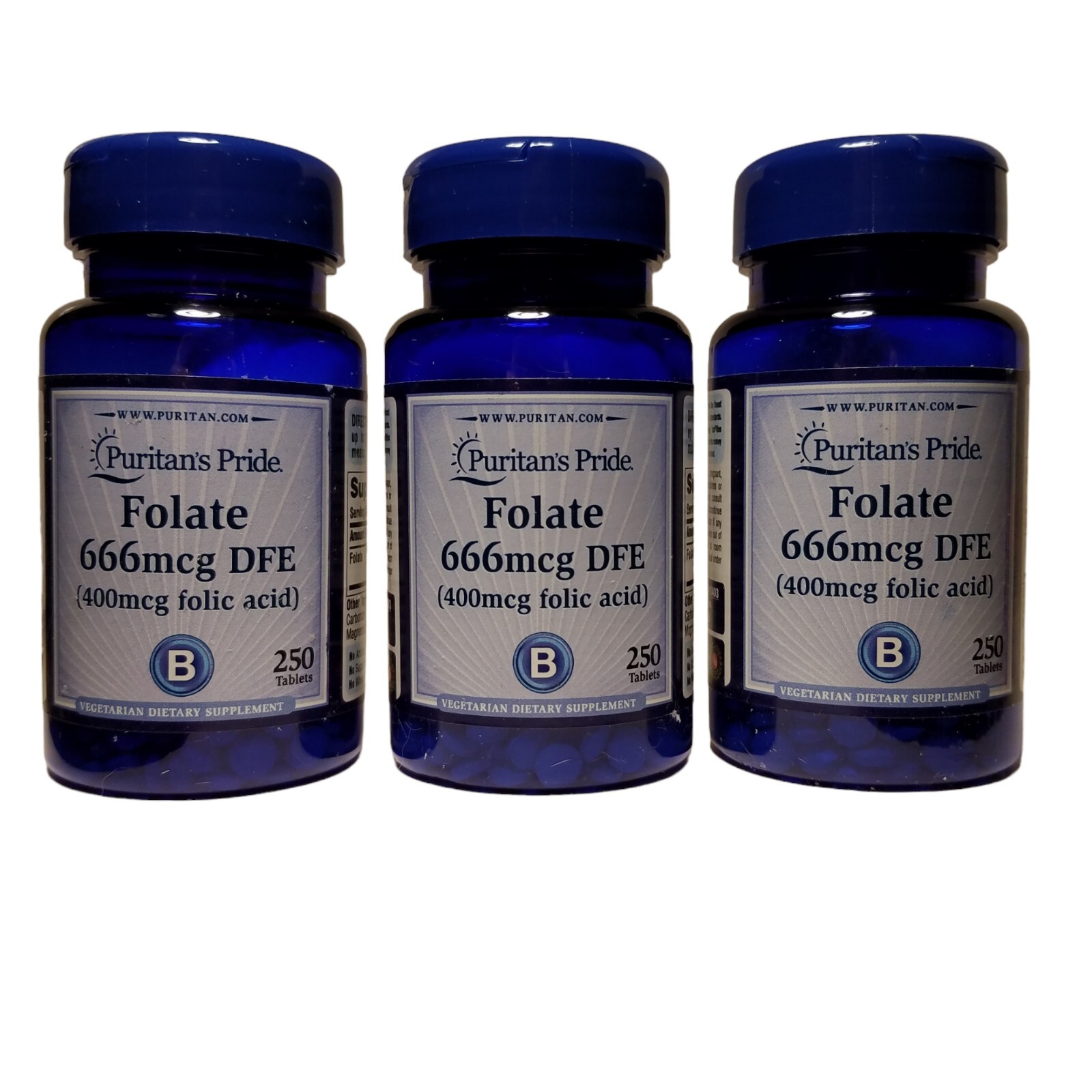 Puritan's Pride FOLATE 666 mcg DFE (Folic Acid 400 mcg) 3 x 250=750 ...