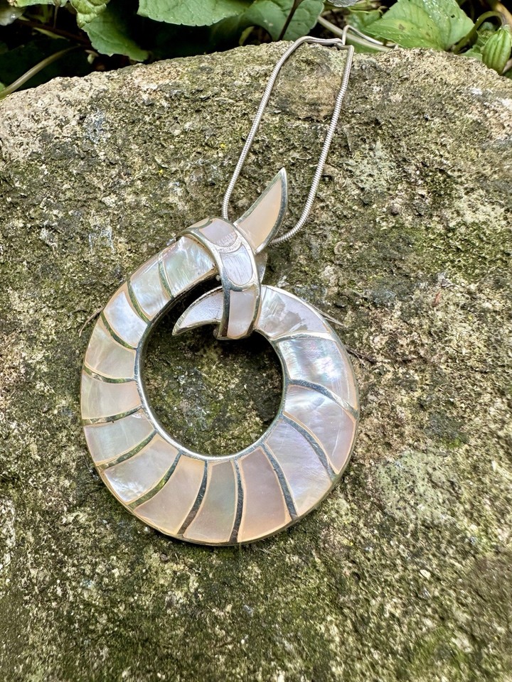 Large Silver Maori Koru Mother Of Pearl Paua Shell Pendant Necklace | eBay