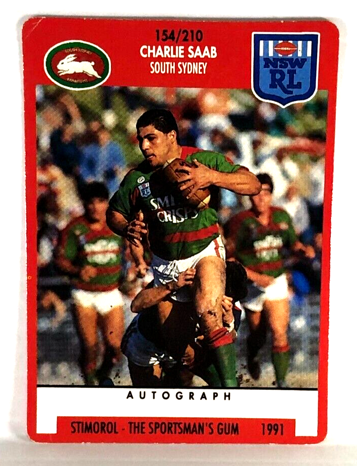 1991 Stimorol NSWRL Trading Card #154 Charlie Saab South Sydney ...