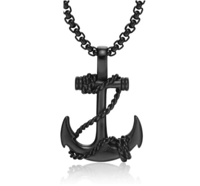Titanium Steel Black Chain Link Necklace - 316L Anchor Rope Cross ...