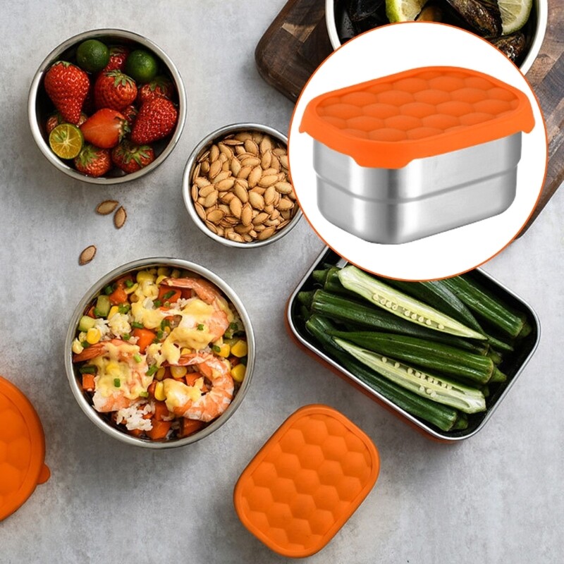 Pack Of 3 Rectangular Stainless Steel Snacks Containers For Kids Lunch ...