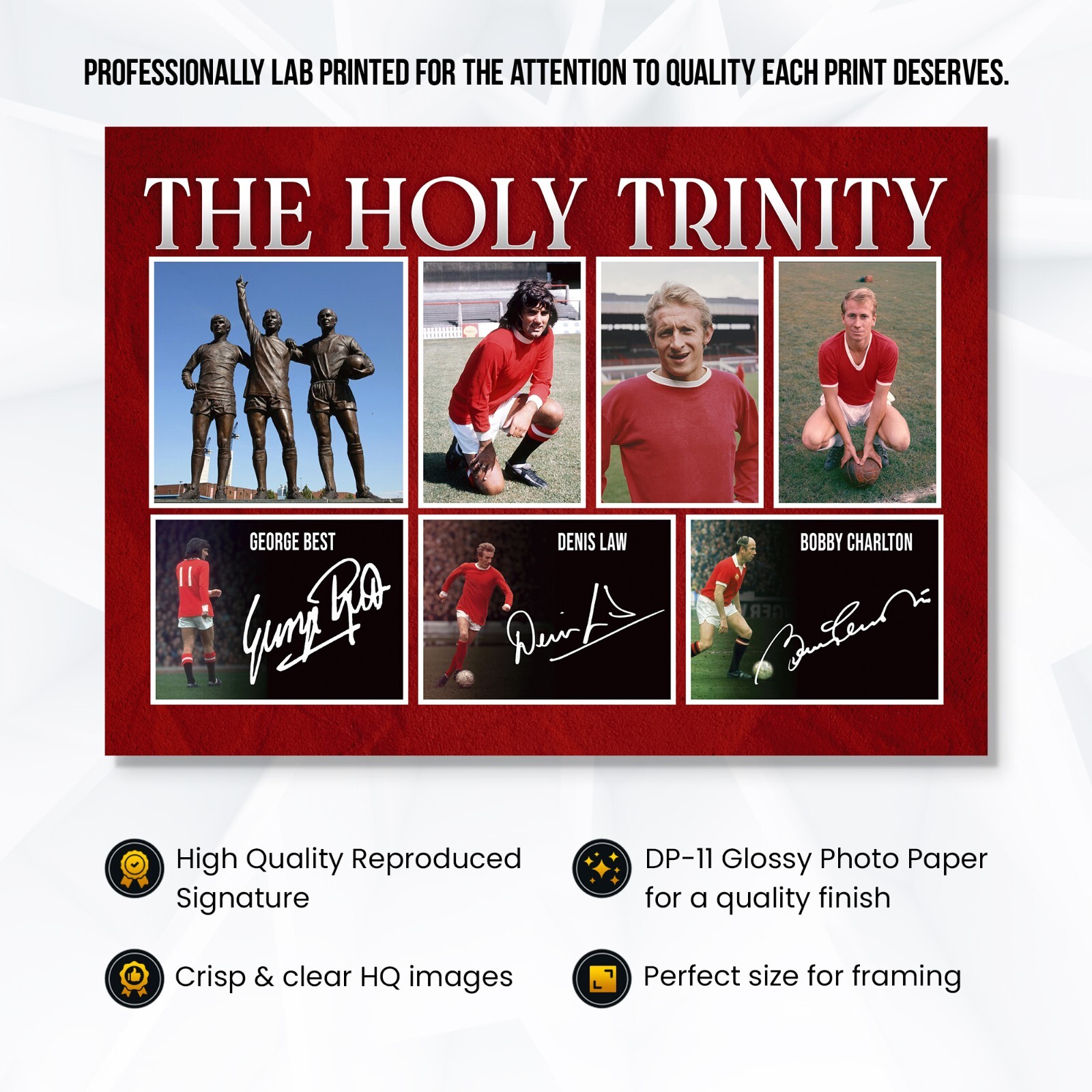 BEST CHARLTON DENIS LAW The Holy Trinity Signed Pre-Print A4 Montage ...