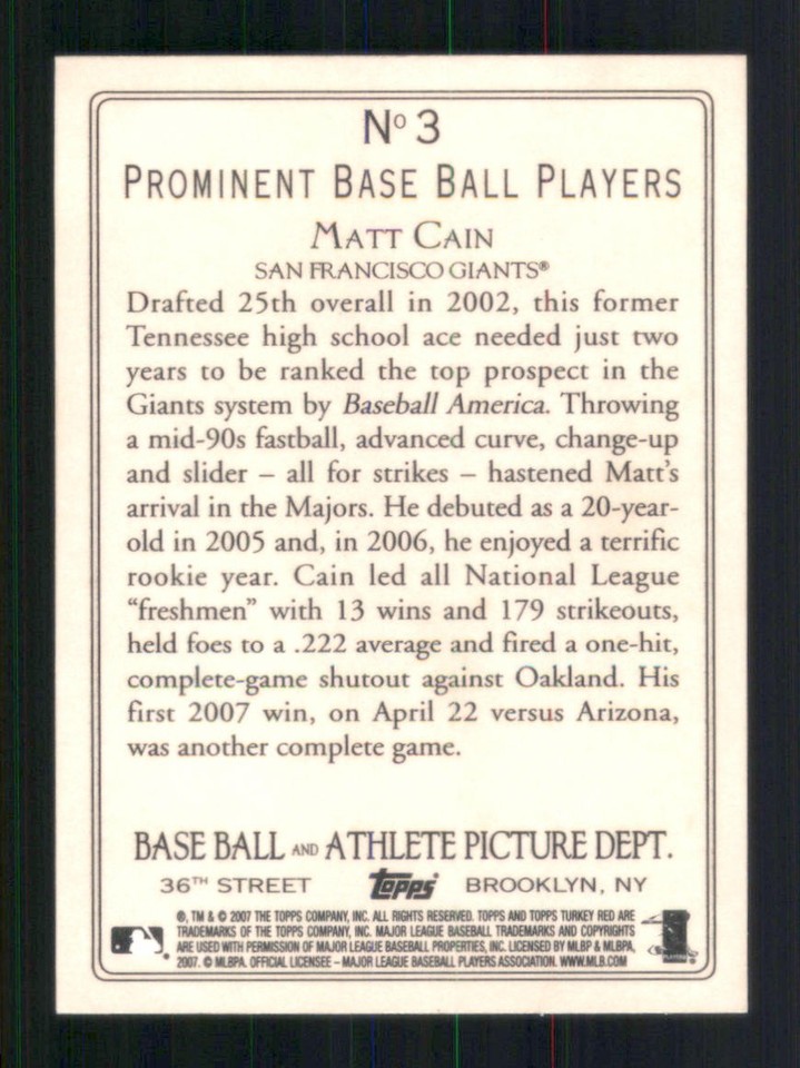 2007 Topps Turkey Red #3 Matt Cain San Francisco Giants 41244 | eBay UK